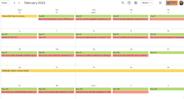Algebra I Calendar of Lessons – BOBSON WONG